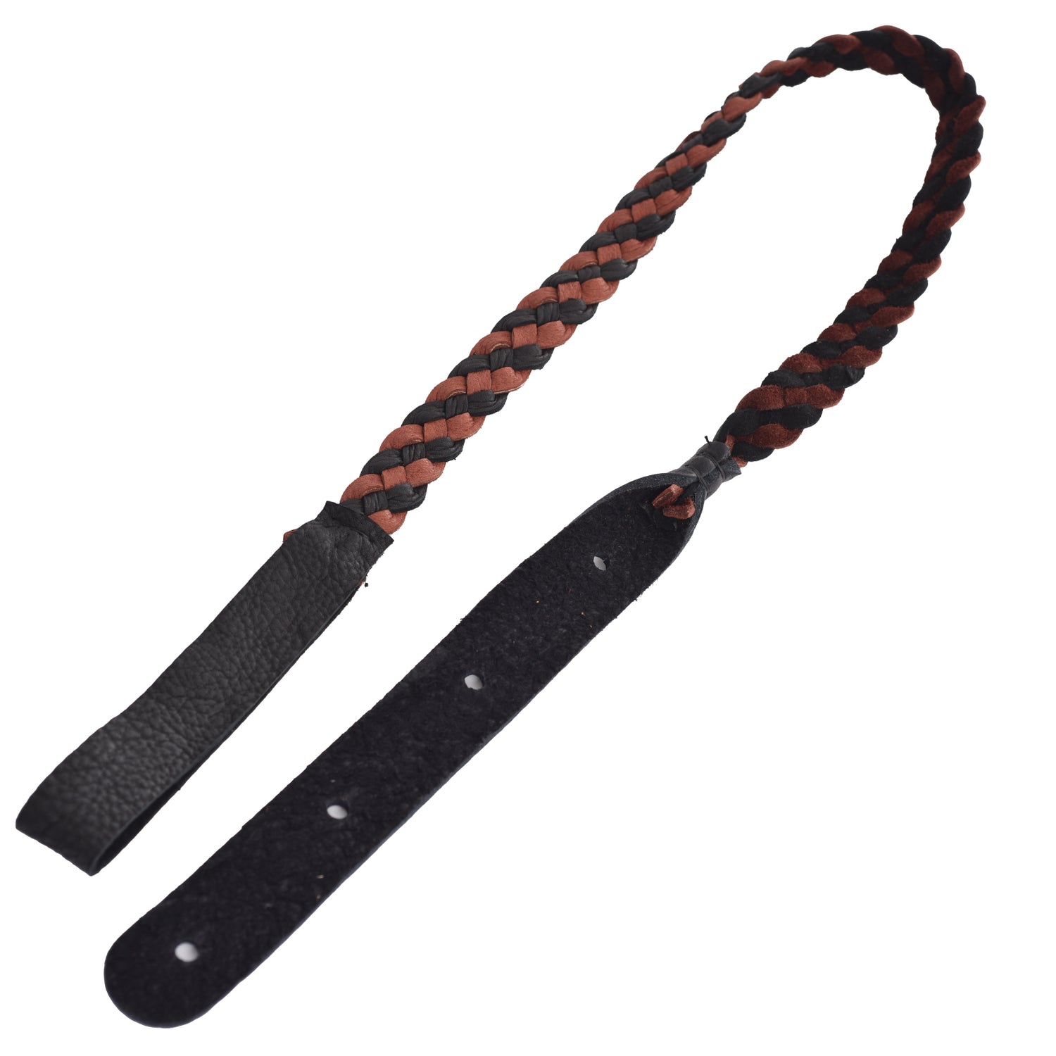 LAKOTA LEATHERS FLAT BRAID MANDOLIN STRAP, BLACK/TAN